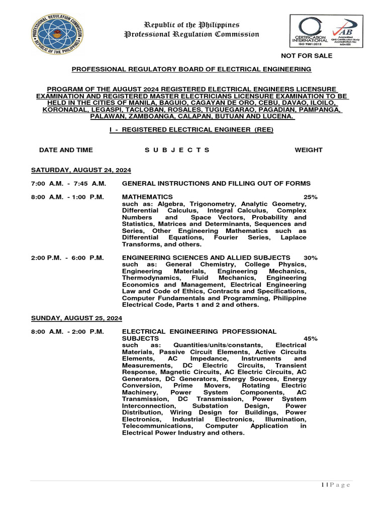 Exam Program August 2024 Eele (Electrical Engg) | PDF | Electrical Wiring | Electrical Substation