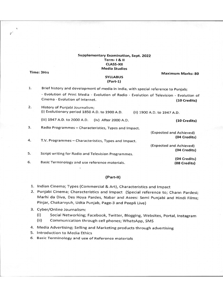 Media Study Supplementry Structure of Question Paper - XII | PDF