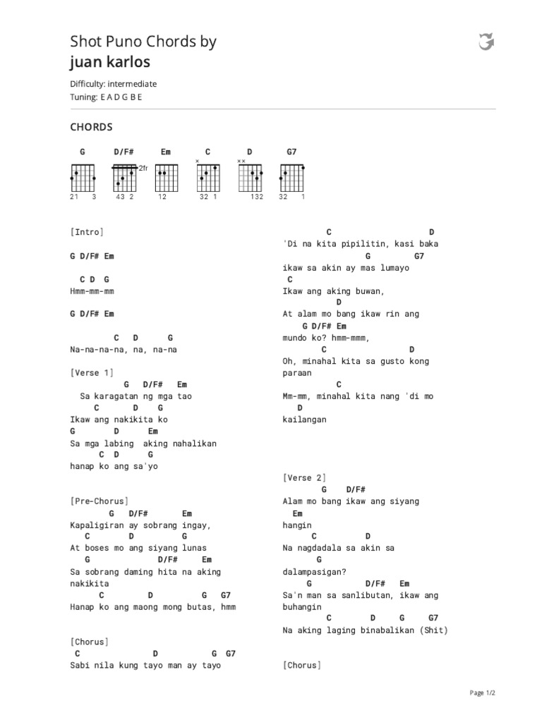 Shot Puno Chords by Juan Karlostabs at Ultimate Guitar Archive | PDF