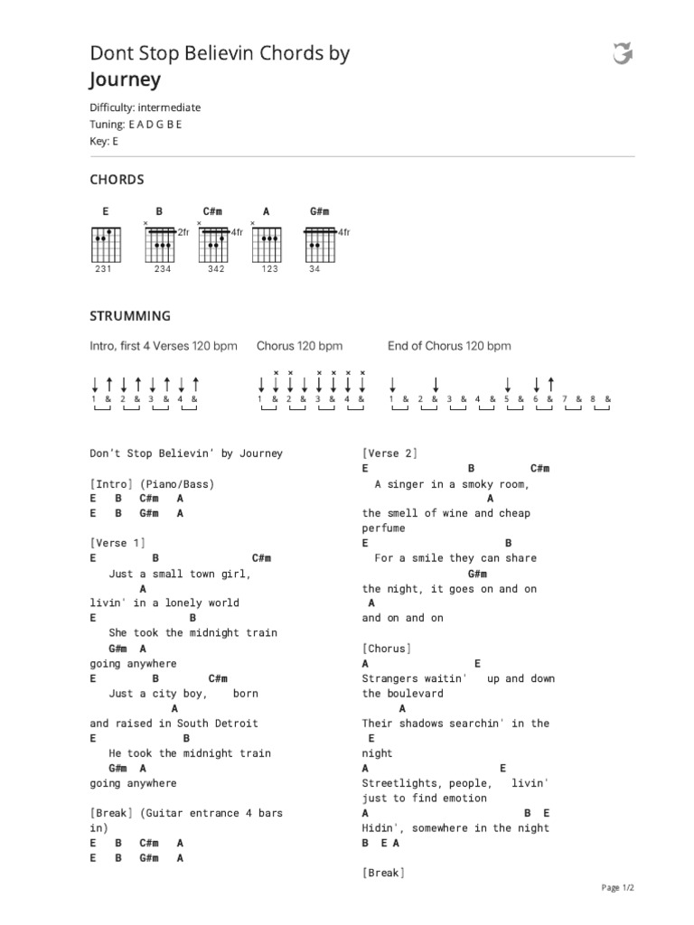 Dont Stop Believin Chords (Ver 13) by Journeytabs at Ultimate Guitar ...