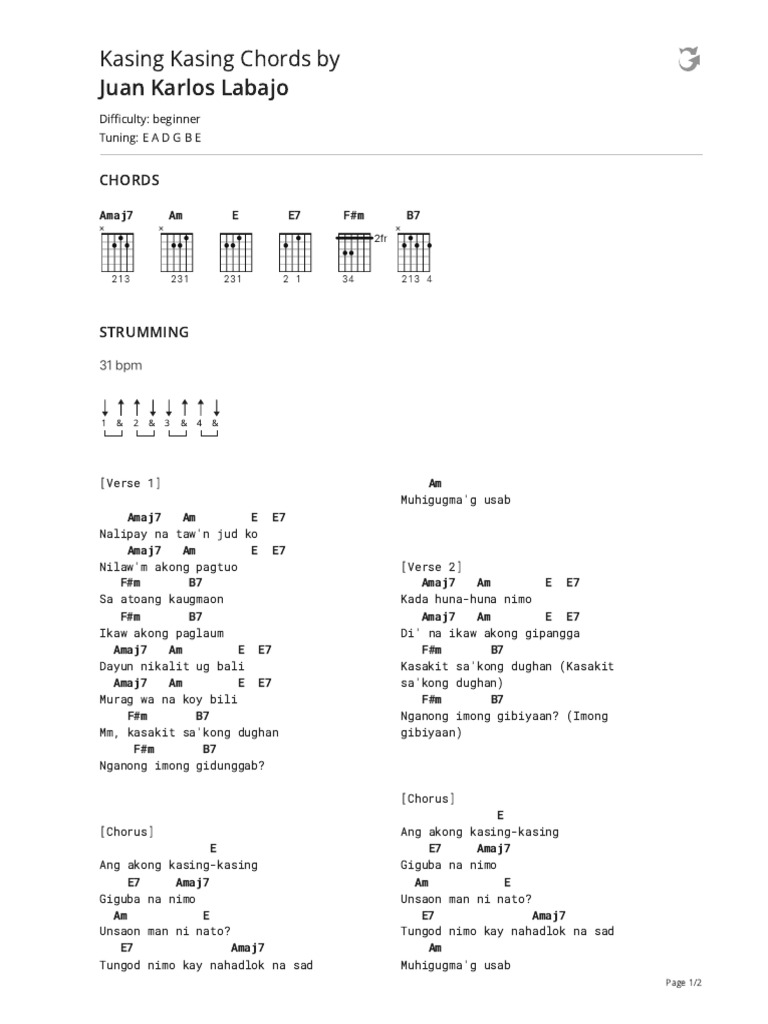 Kasing Kasing Chords by Juan Karlos | PDF