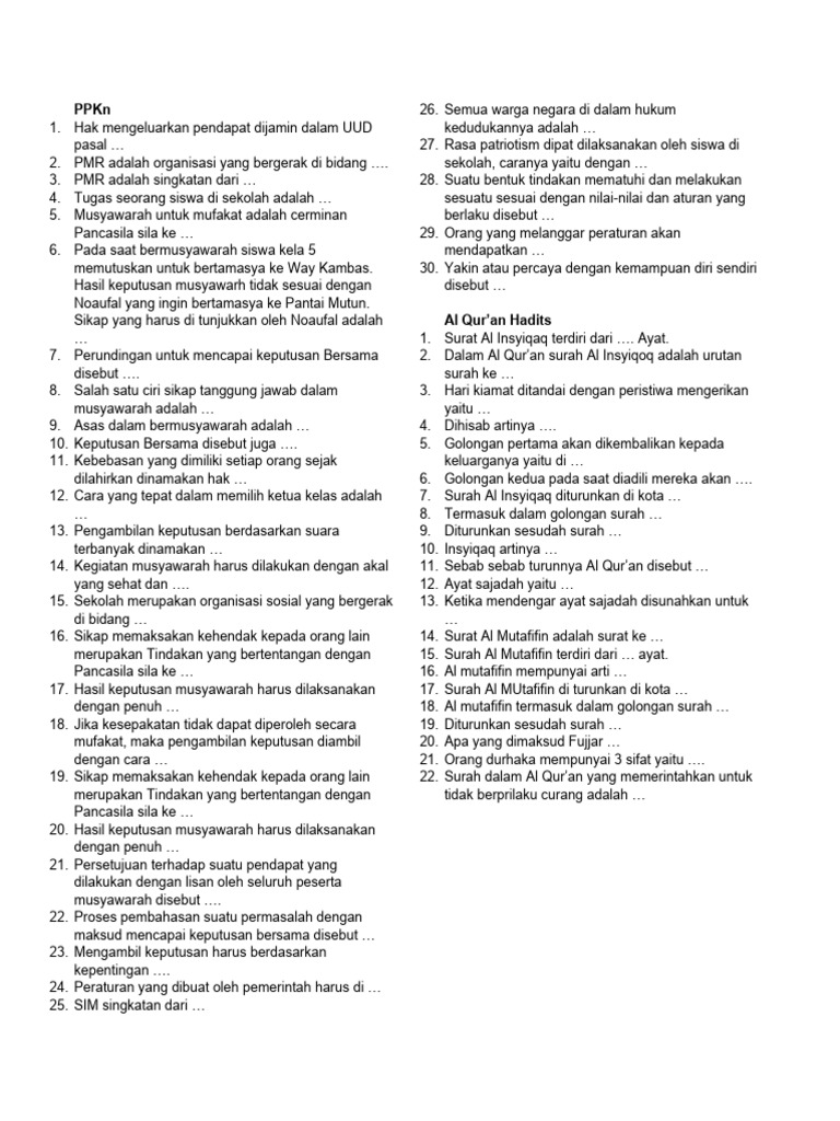 PPKN Dan Al Qur'an Kelas 5 SDM PH 2 | PDF | Agama & Spiritualitas