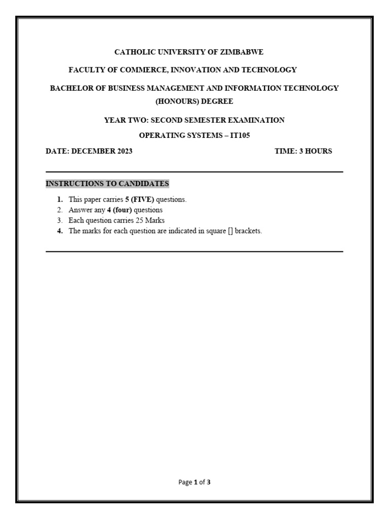 Operating Systems December Exam 2023 | PDF | Process (Computing) | Operating System