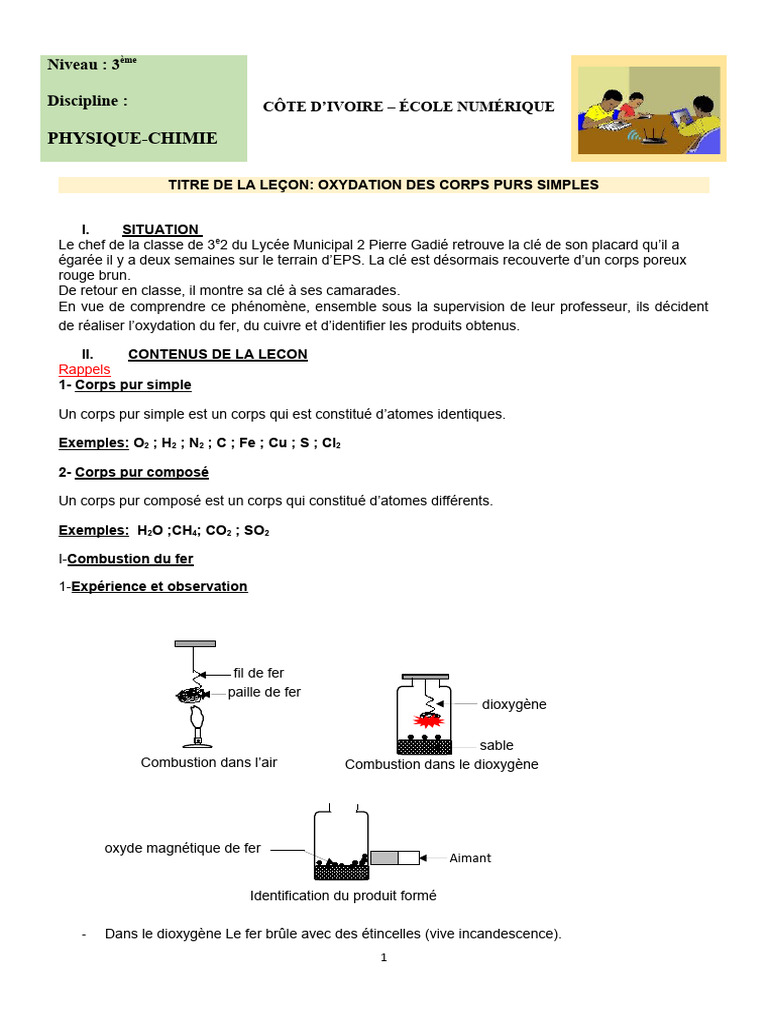 Oxydation des corps purs simples | PDF | Réaction d'oxydoréduction | Fer