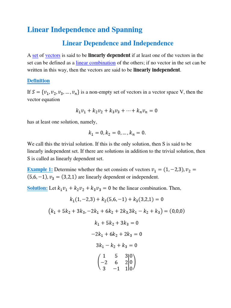 Linear Algebra: Vectors & Spanning | PDF | Vector Space | Applied Mathematics