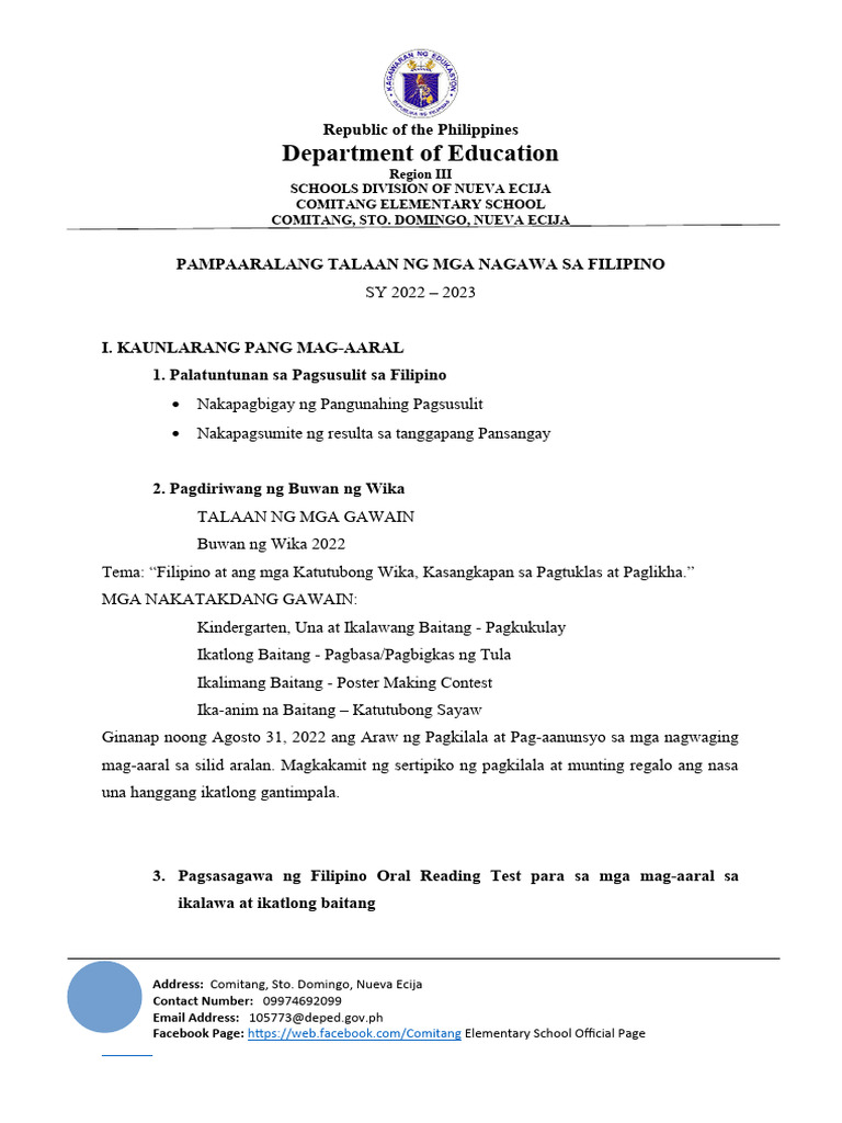 Accomplishment Report Sa Filipino | PDF