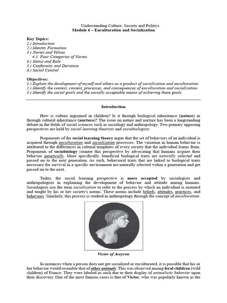 (UCSP) Module 6 - Enculturation and Socialization | PDF | Deviance ...