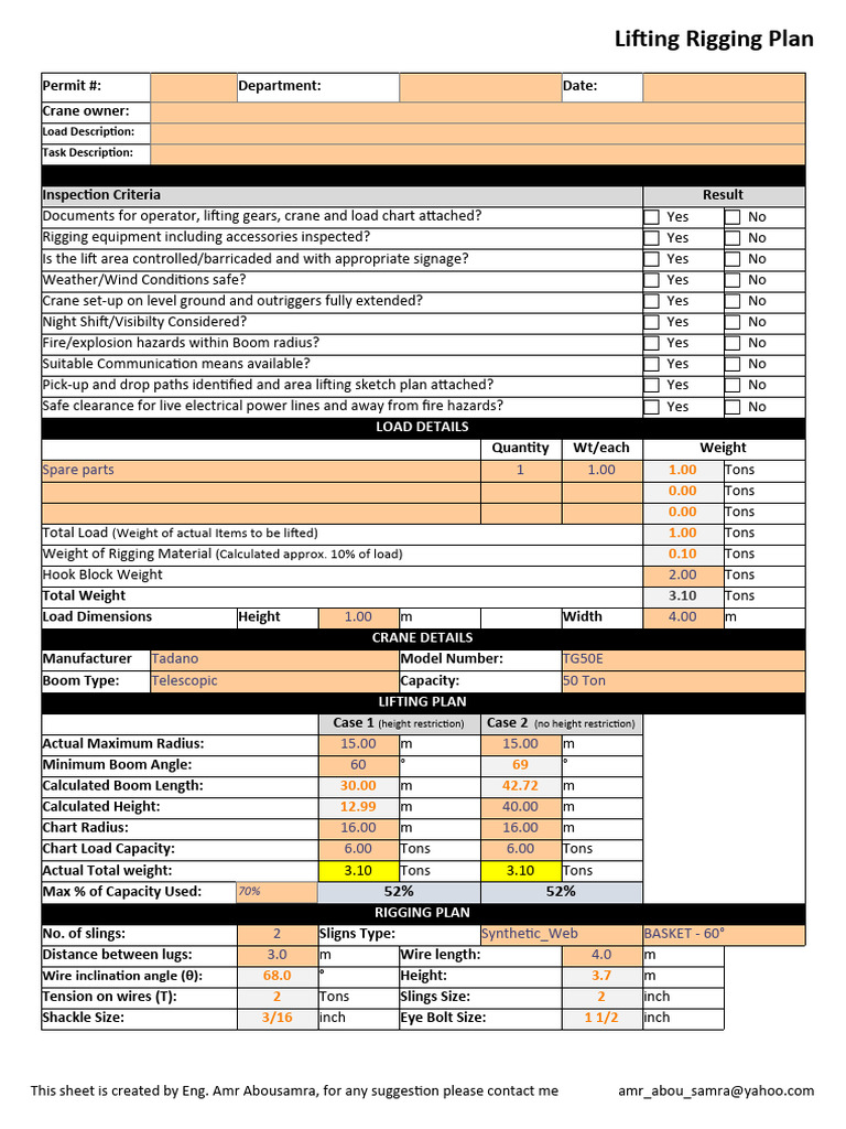 Lifting Plan Form Autofill | PDF | Crane (Machine) | Manufactured Goods