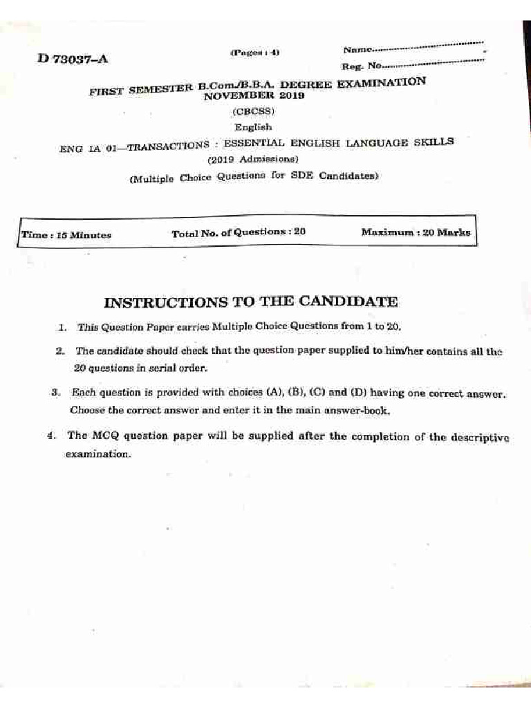 Ba S1 Transactions 2019 MCQ | PDF