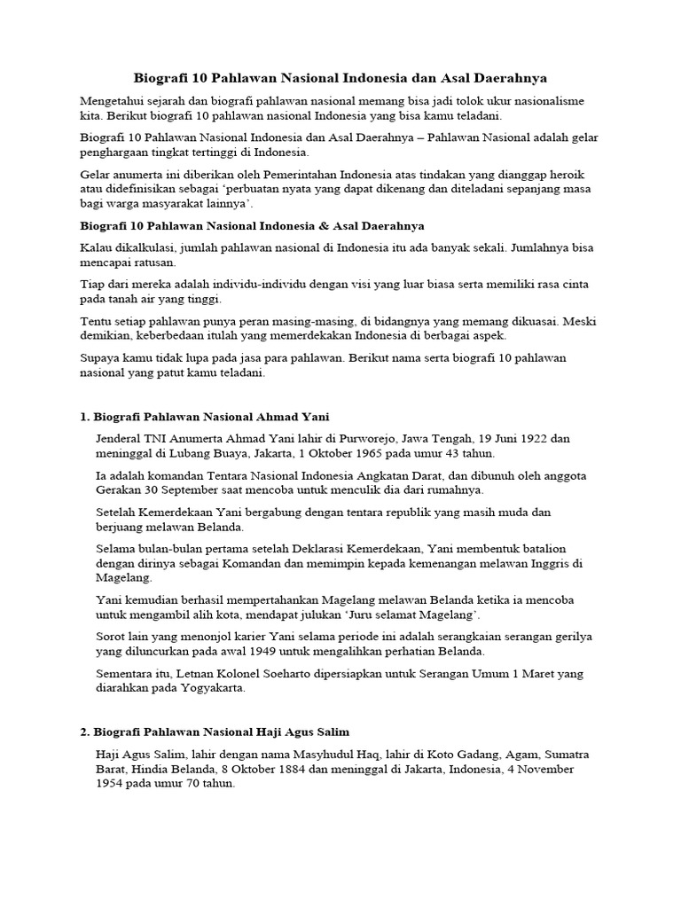 Biografi 10 Pahlawan Nasional Indonesia Dan Asal Daerahnya | PDF Biografi 10 Pahlawan Nasional Indonesia Dan Asal Daerahnya | PDF