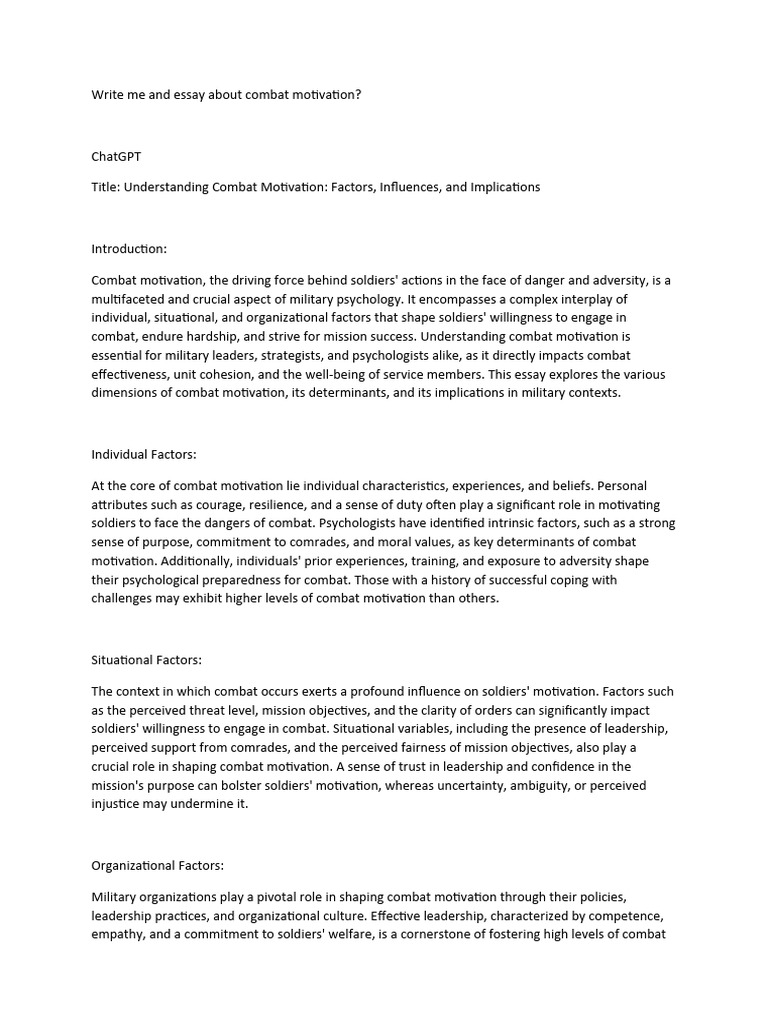 Write Me and Essay About Combat Motivation | PDF | Psychological ...