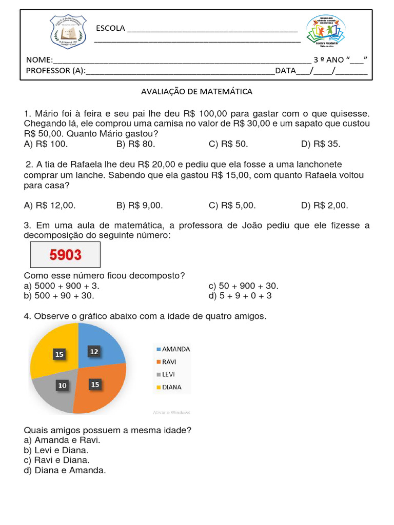 Avaliação De Matematica 2 Período Pdf