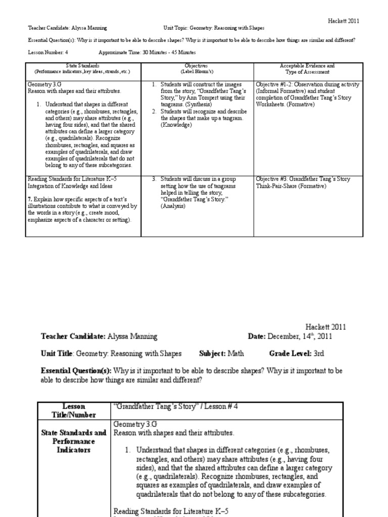 Grandfather Tang Lesson Plan | PDF | Shape | Rectangle