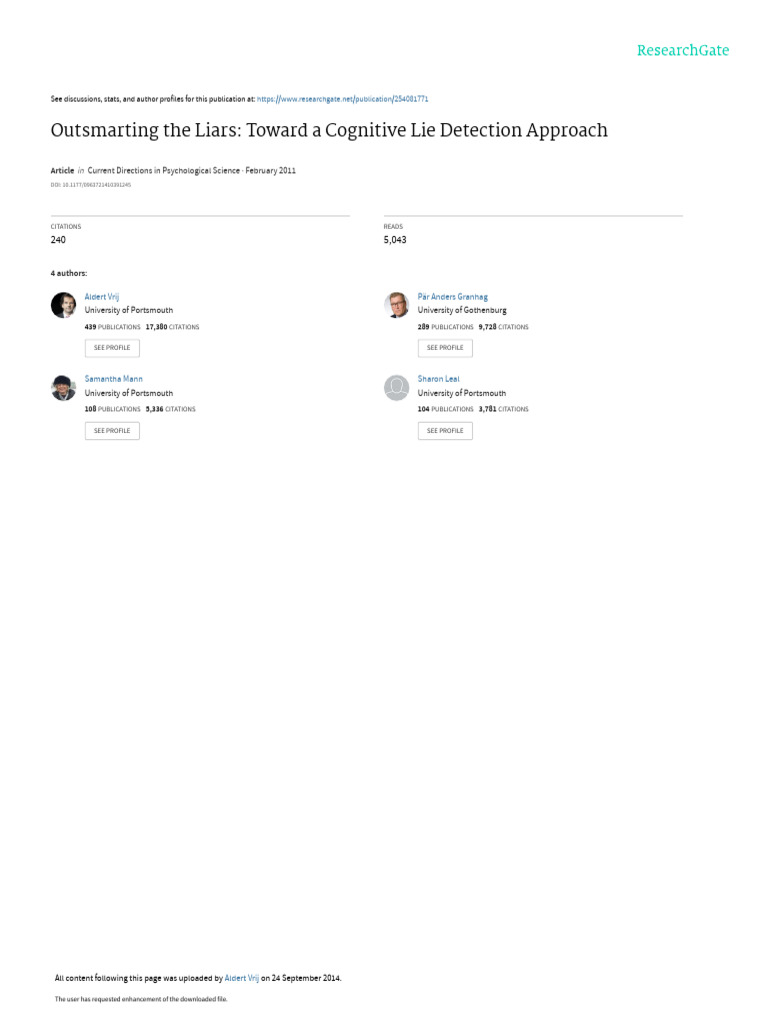 Cognitive Lie Detection Methods | PDF | Deception | Lie