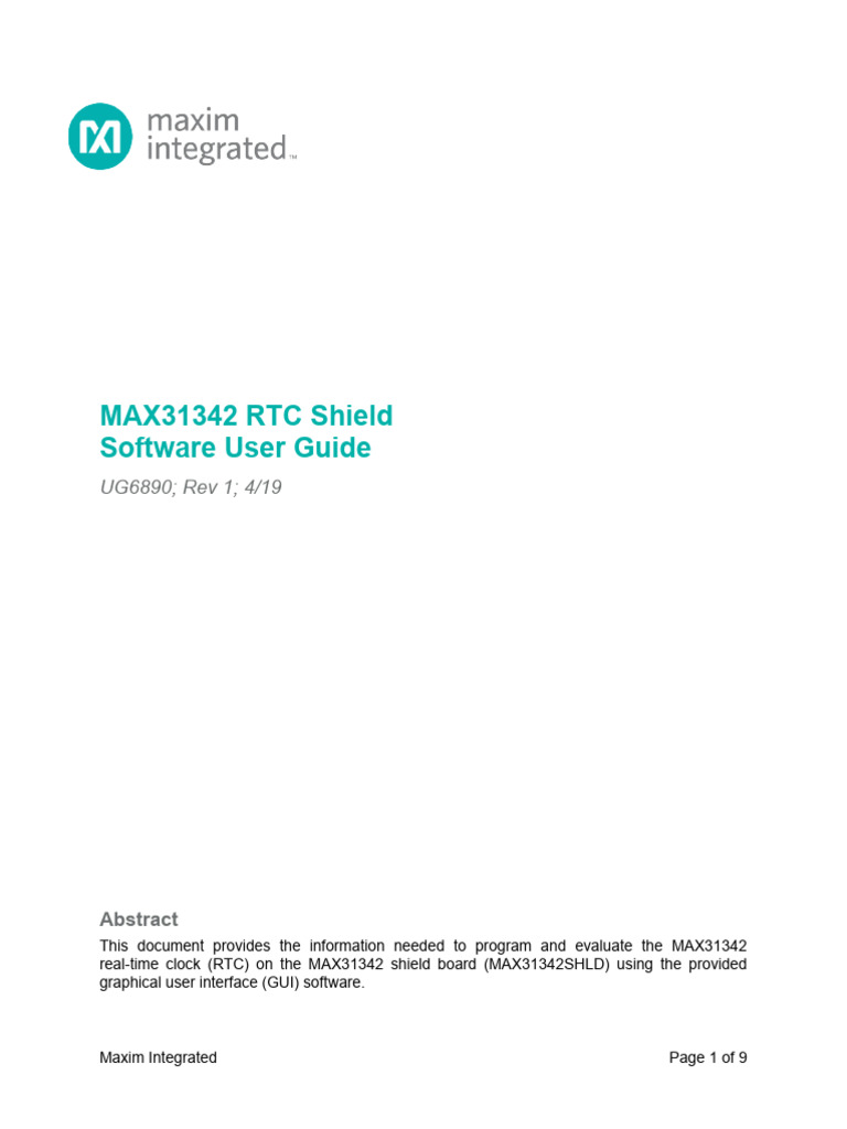 Max31342 Rtc Shield Software User Guide Bộ điều Khiển Thời Gian Thực