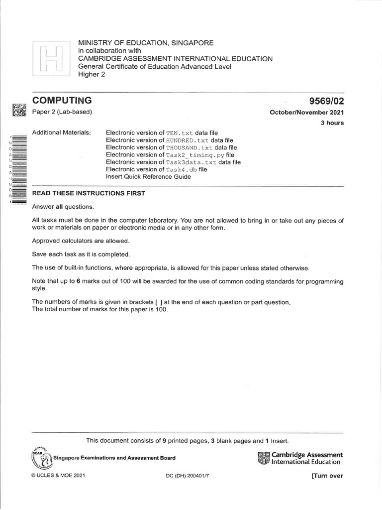 9569/02 Computing | PDF | Queue (Abstract Data Type) | Boolean Data Type