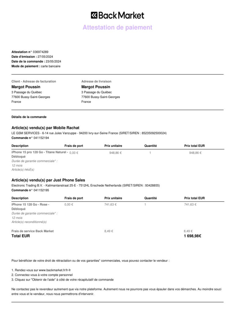 Justificatif Achat | PDF | Finance et gestion monétaire