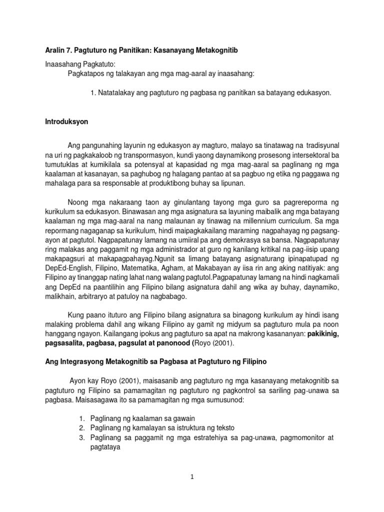 Aralin 7 SEdFil 04 | PDF