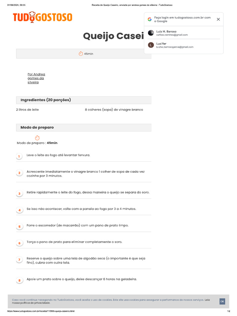 Quijo Caseiro de Altíssima Complexidade 1 | PDF