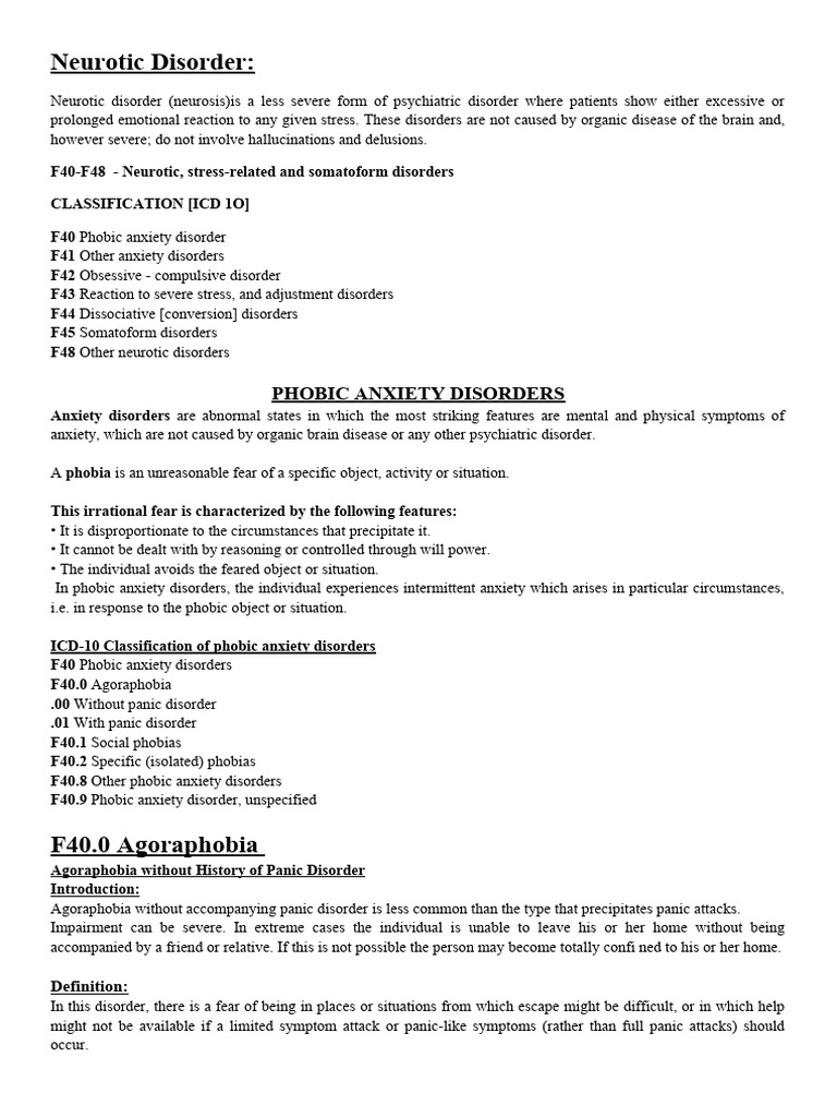 Neurotic Disorder | PDF | Phobia | Anxiety