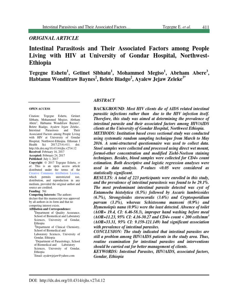 Intestinal Parasitosis and Their Associa | PDF | Diarrhea | Health Sciences