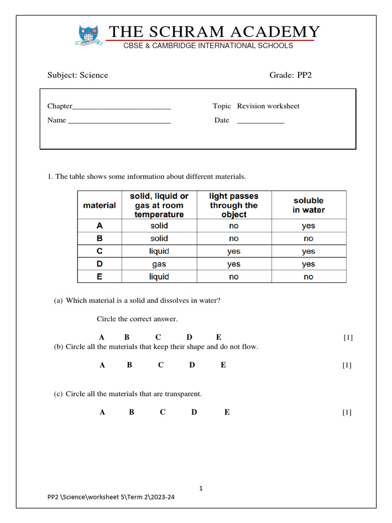 PP2 Science Revision Worksheet | PDF