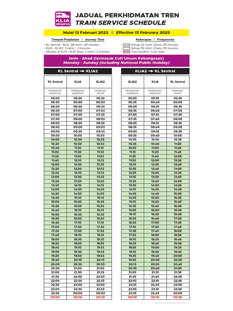 KL Sentral to KLIA2 Train Schedule | PDF