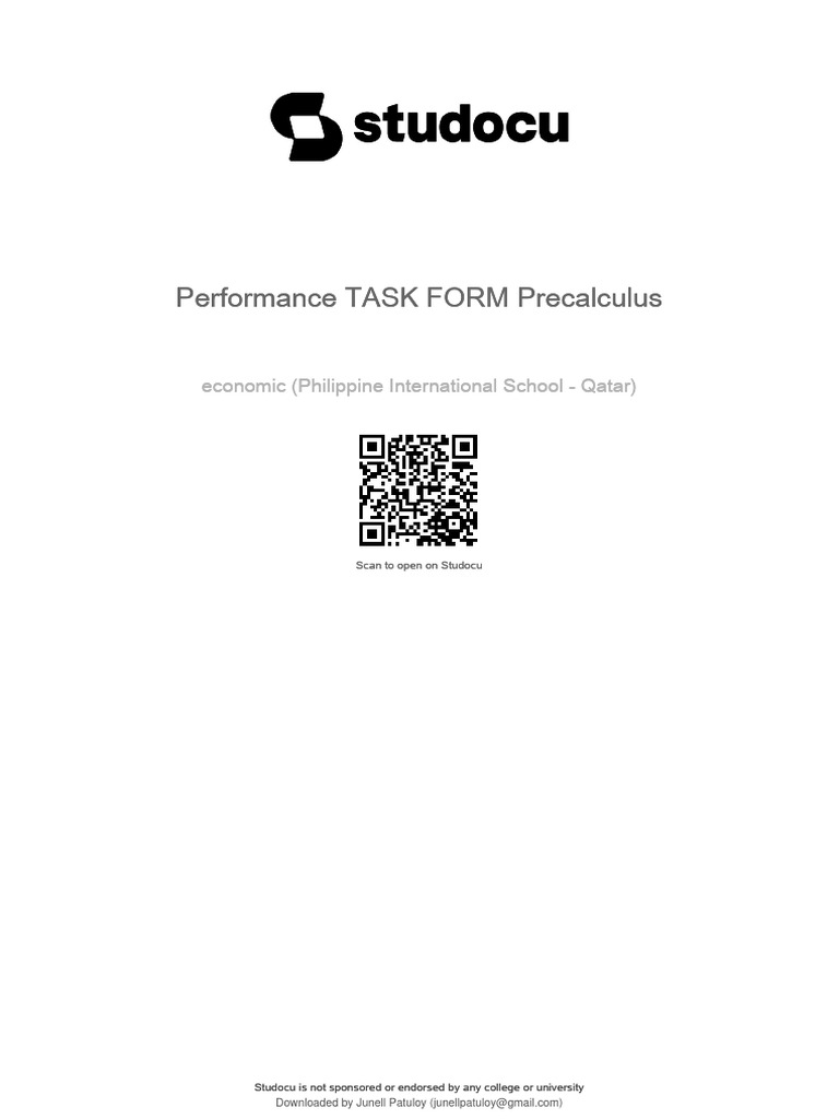 Performance Task Form Precalculus | PDF | Equations | Function (Mathematics)