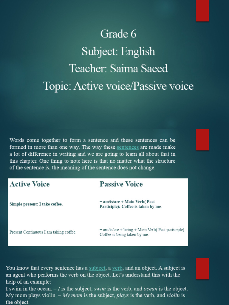 Active Voice Passive Voice Grade 6 | PDF | Verb | Subject (Grammar)