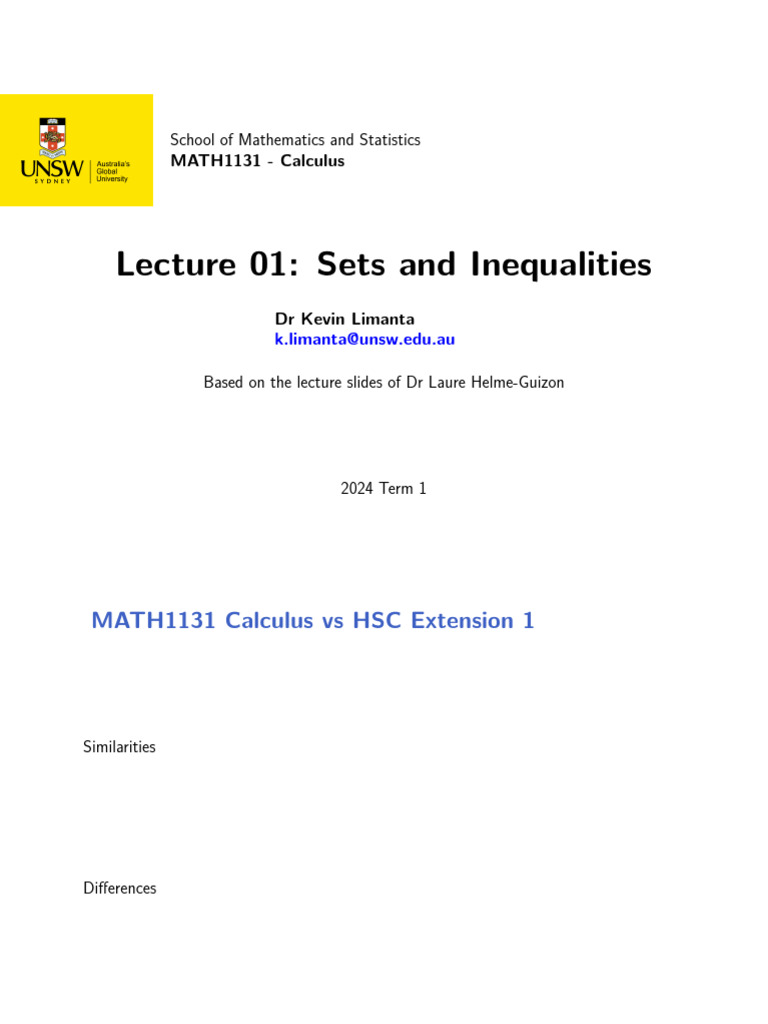 Lecture 1 - Sets and Inequalities | PDF | Numbers | Real Number
