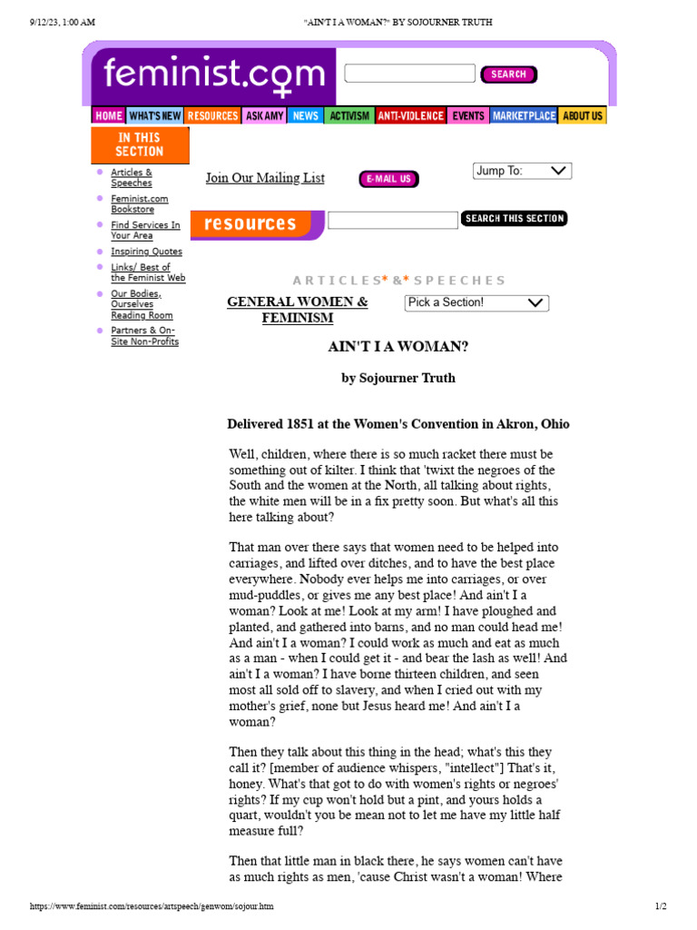 Sojourner Truth's "Ain't I A Woman?" | PDF | Woman
