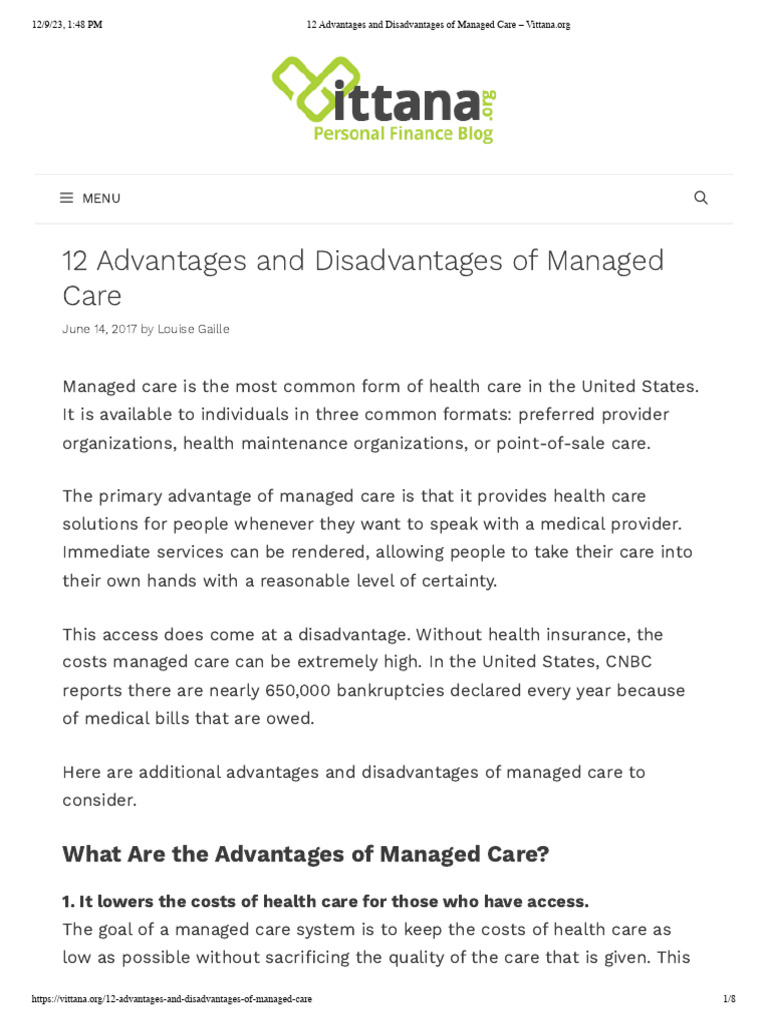 12 Advantages and Disadvantages of Managed Care | PDF | Managed Care ...