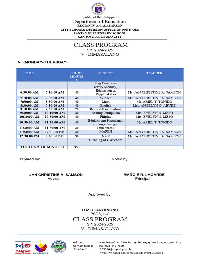 G5 40-Mins Class-Program SY.2024-2025 | PDF | Government | Public Administration