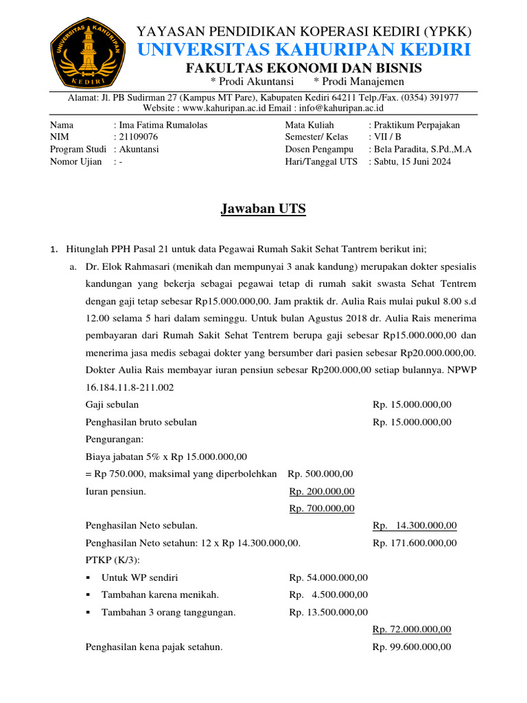 Uts Praktikum Perpajakan Ifr | PDF | Karier & Perkembangan | Pengelolaan Keuangan & Uang
