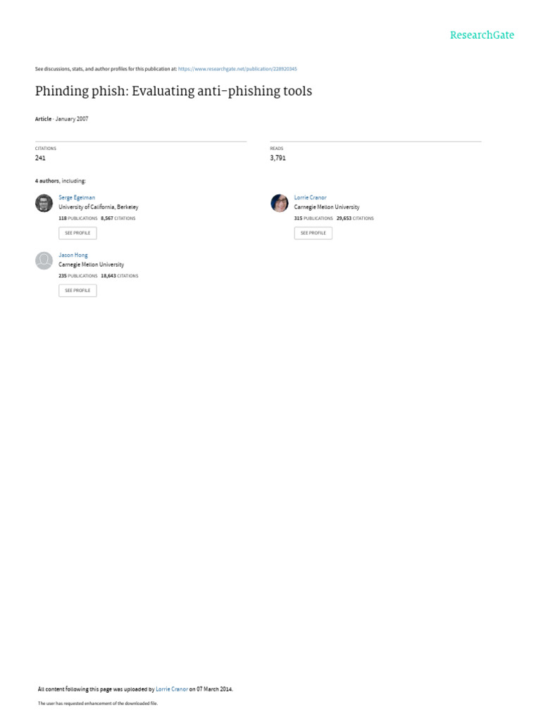 Phinding Phish Evaluating Anti-Phishing Tools | PDF | Phishing | World Wide Web