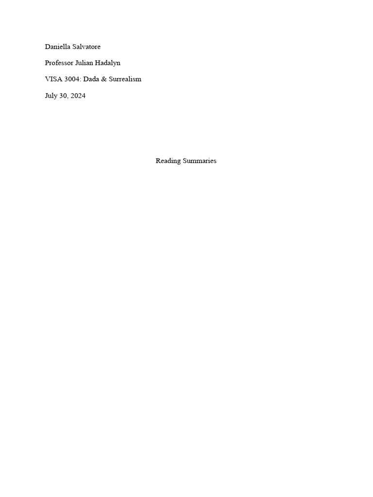 Reading Summaries | PDF | Surrealism | Unconscious Mind