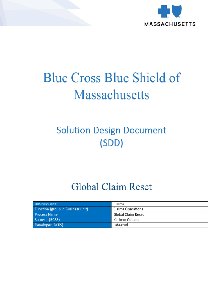BCBSMA - Claims Ops - Global Claim Reset SDD 1.0 | PDF | Automation ...