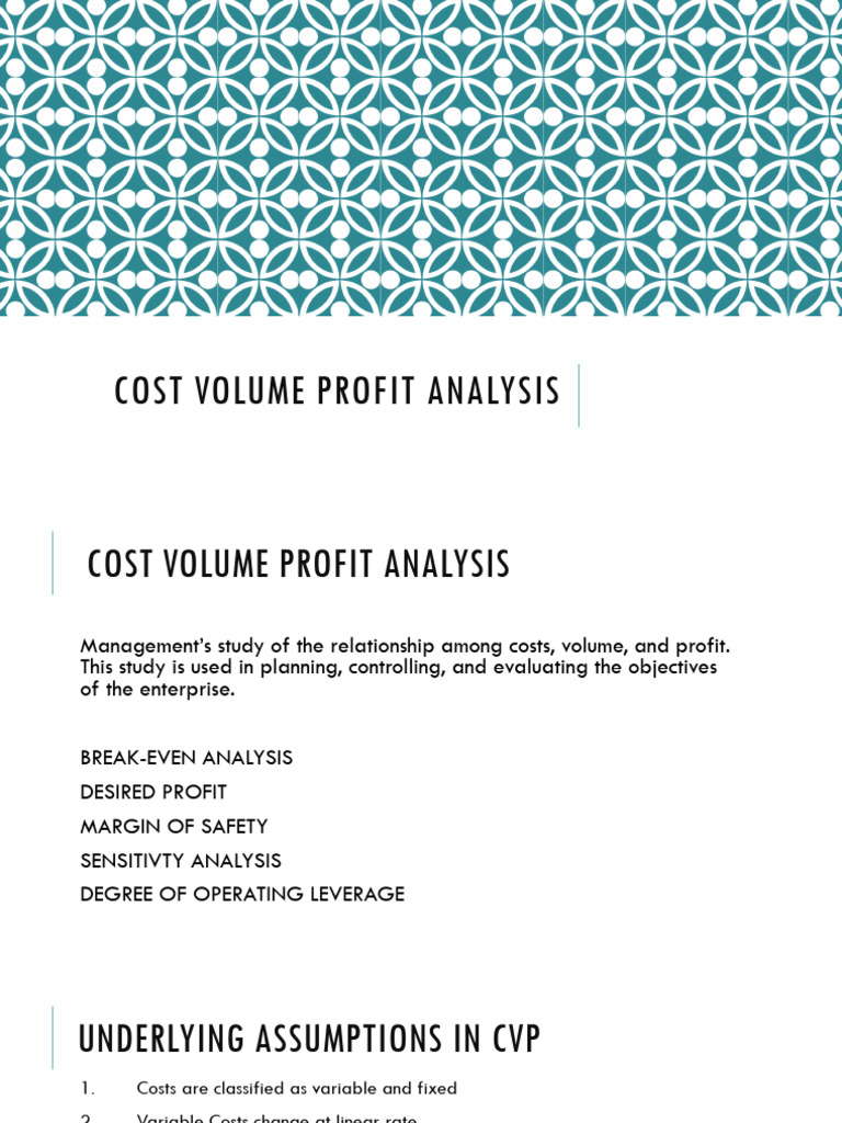 Cost Volume Profit Analysis | PDF | Business Economics | Management ...