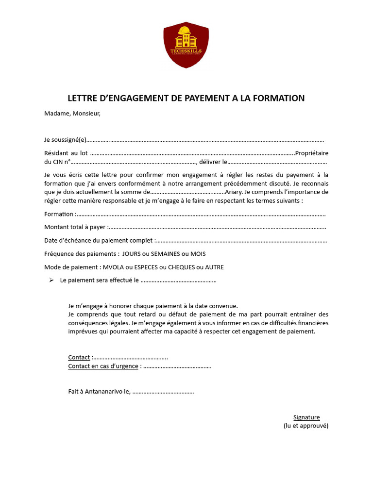 Lettre D'engagement de Payement (10) | PDF | Finance et gestion monétaire | Droit