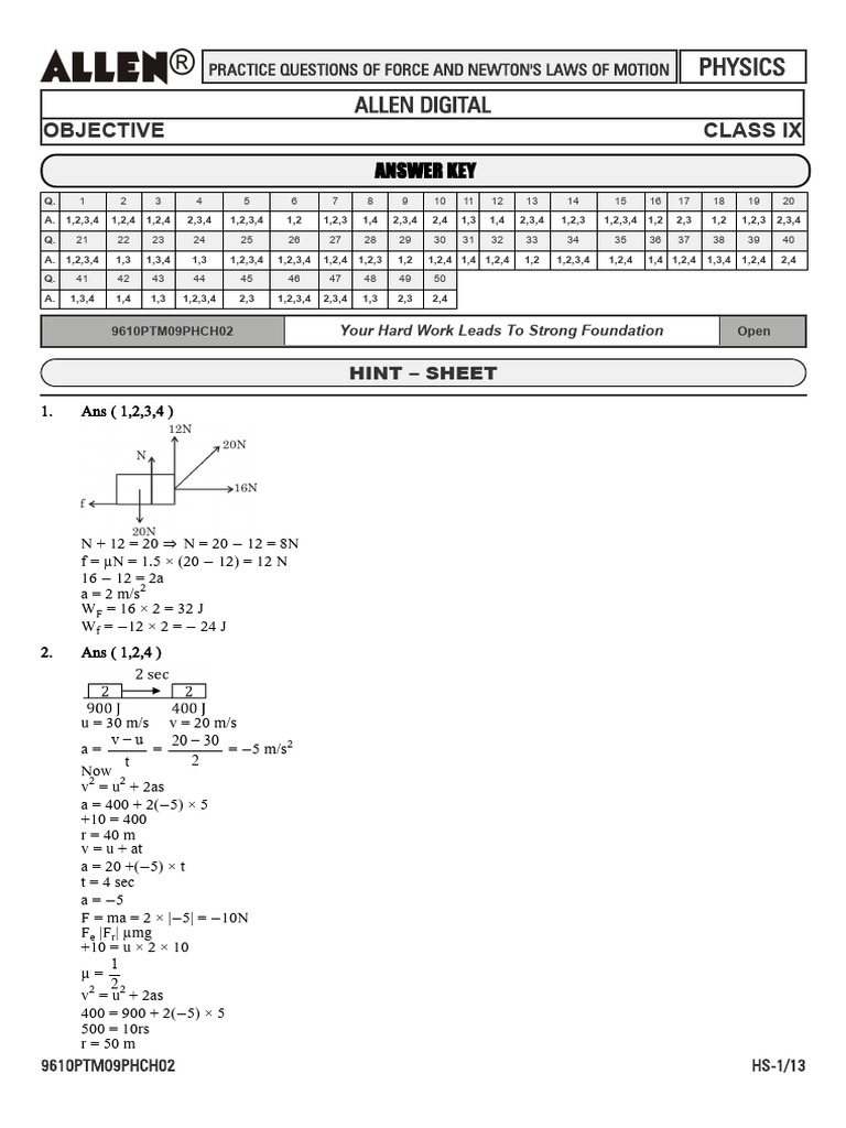Prodigy - 2 - Force and Newton's Laws of Motion Physics - Solutions ...