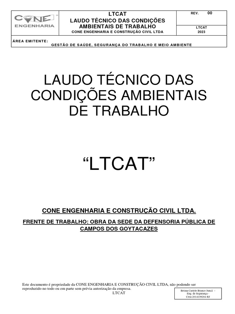 Laudo Técnico LTCAT - CONE Engenharia 2023 | PDF | Argamassa (alvenaria ...