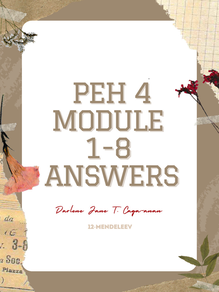 Peh 4 Grade 12 Module 1-8 Answers | PDF | Psychology