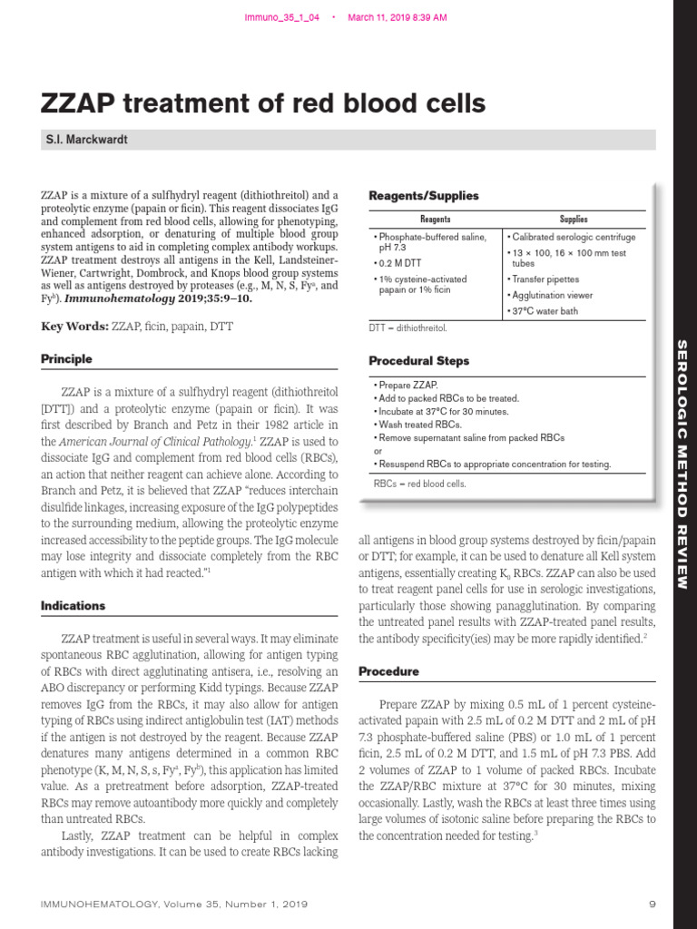 ZZAP Reagent in Immunohematology | PDF | Blood Type | Medical Specialties