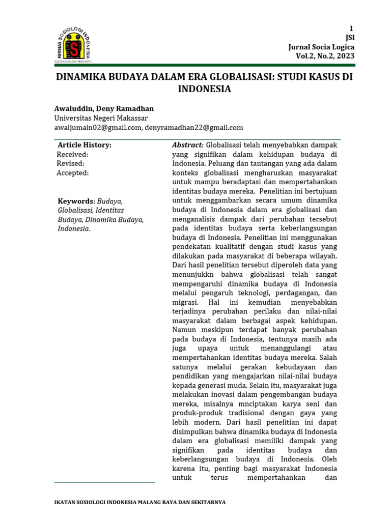 Dinamika Budaya Indonesia di Era Globalisasi | PDF | Ilmu Sosial