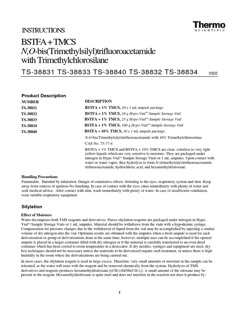 N, O-Bis (Trimethylsilyl) Trifluoroacetamide: Bstfa + Tmcs With ...