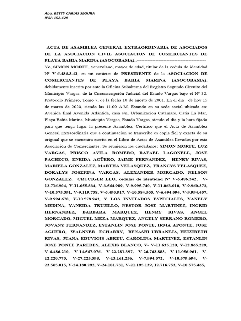 Acta de Asamblea General Extraordinaria de La Asociacion ...
