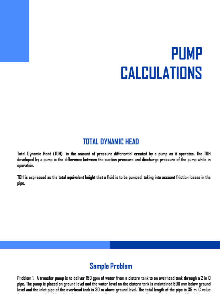 Total Dynamic Head Pump Calculations | PDF | Pump | Mechanical Engineering