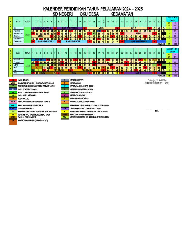 Kalender Pendidikan Tahun Pelajaran 2024 - 2025 - SD | PDF