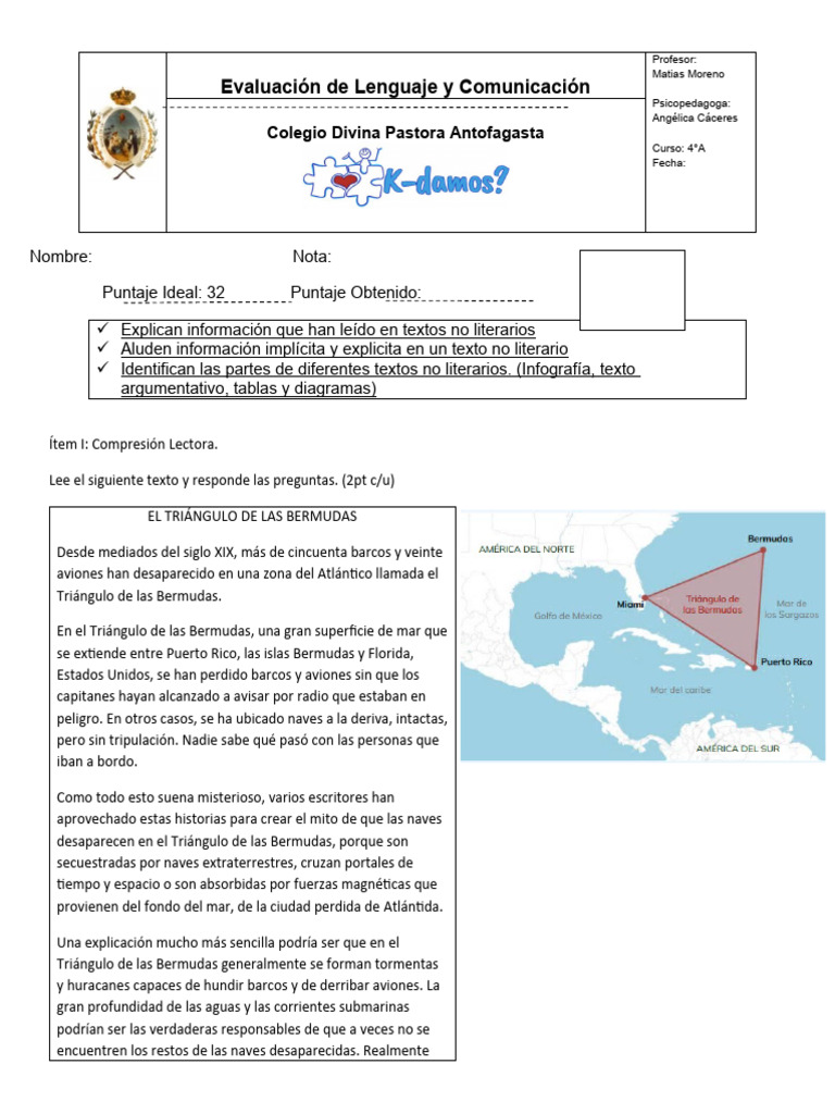 Prueba Lenguaje Compresion Lectora Textos No Literarios | PDF | islas Bermudas | Extinción