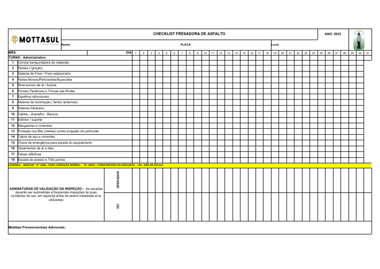 Checklist de Segurança para Fresadora | PDF
